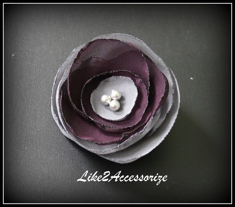 Grey Plum Flower Clip Wedding Accessories Fabric Hair Flower - Etsy
