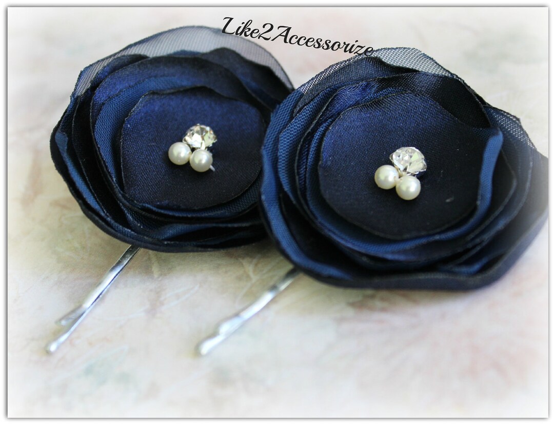 Navy Blue Hair Flower Clip Wedding Hair Piece Bridal Flower - Etsy