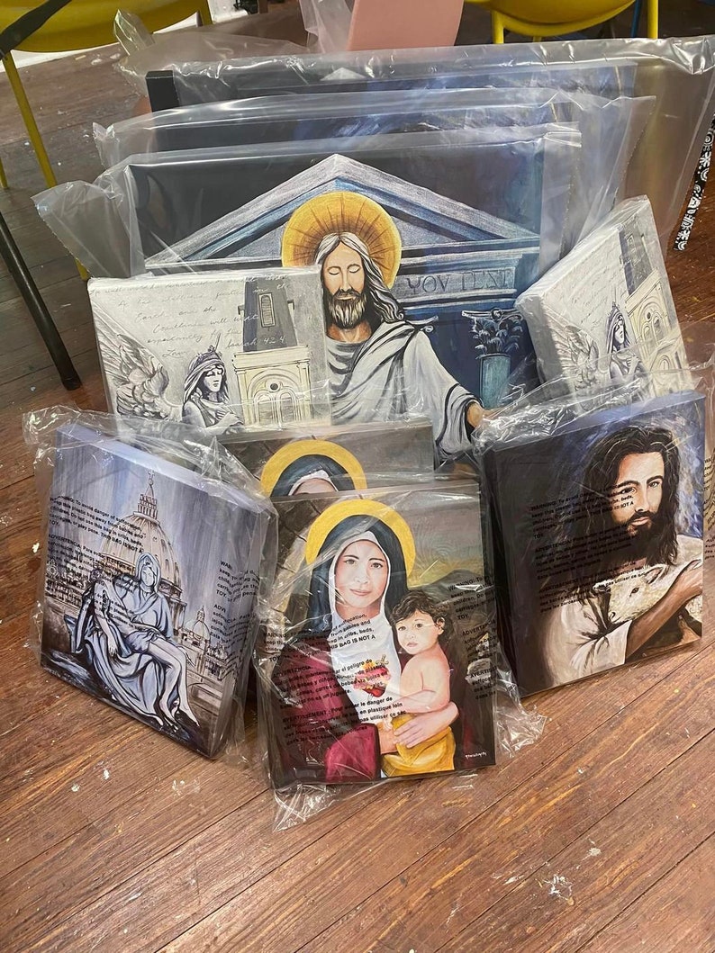 The Pieta Jesus Original Painting Acrylic on Canvas Inspirational Faith ...