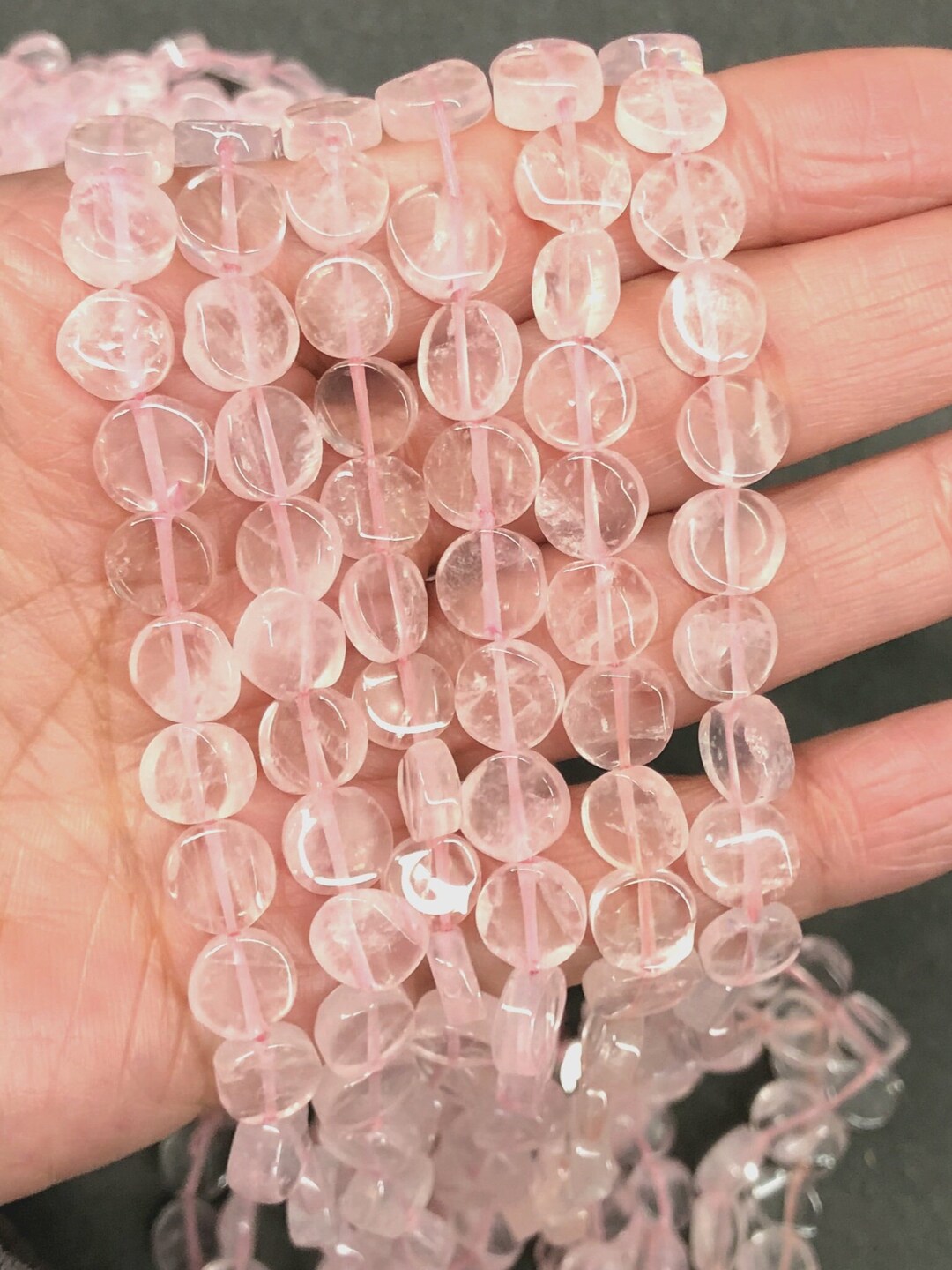 Rose Quartz Flat Coin 7-8mm Full Strand - Etsy