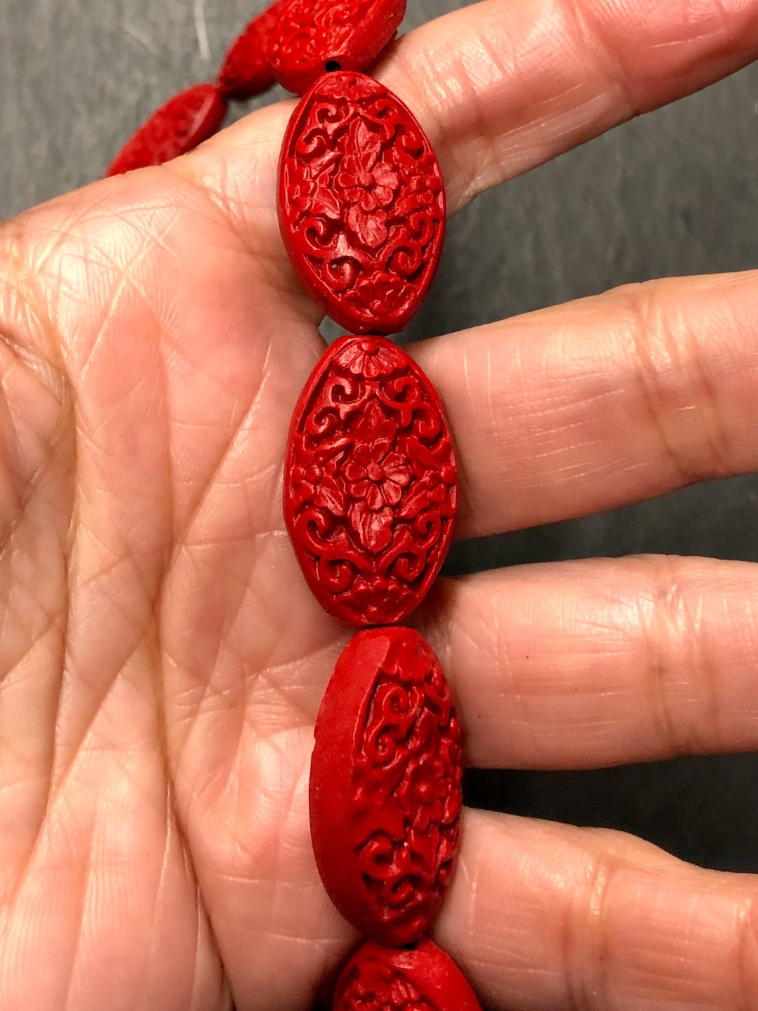 Cinnabar Lacquer Flat Oval Beads Full Strand - Etsy
