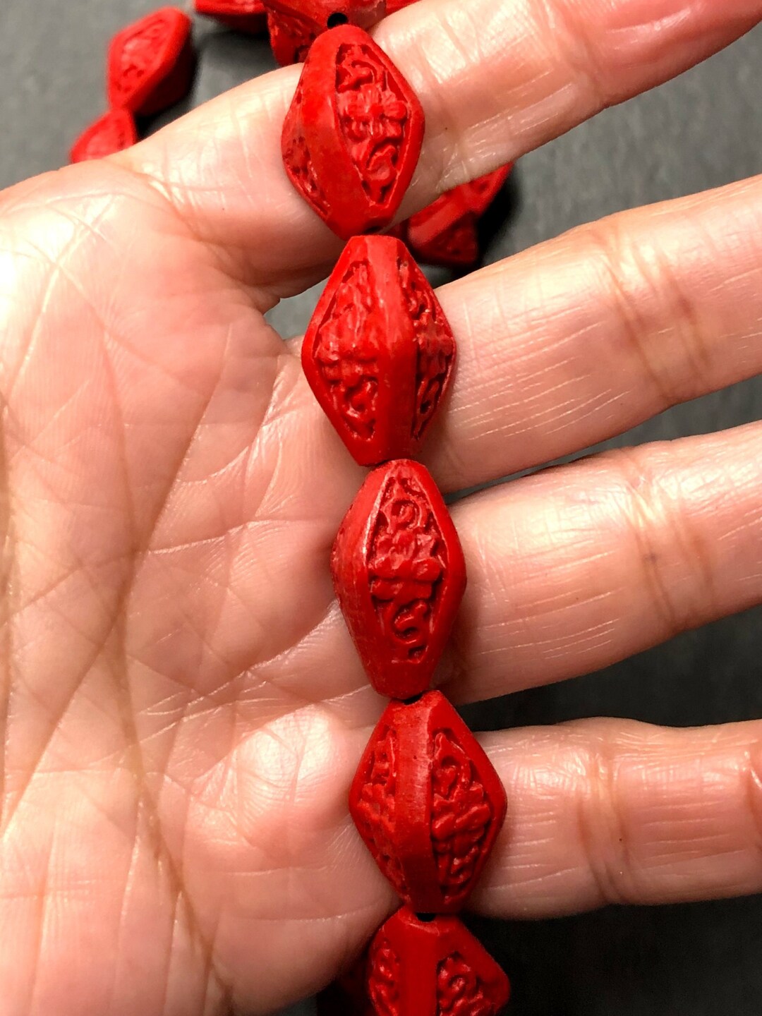 Cinnabar Lacquer Rhombus Beads Full Strand - Etsy