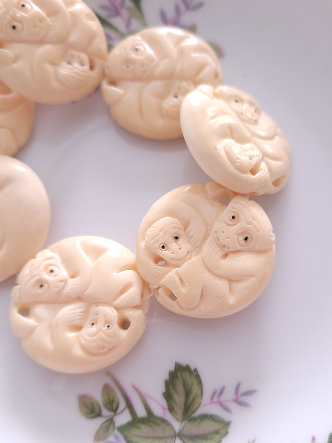 Mama and Baby Monkey Hand Carved Bone Beads - Etsy