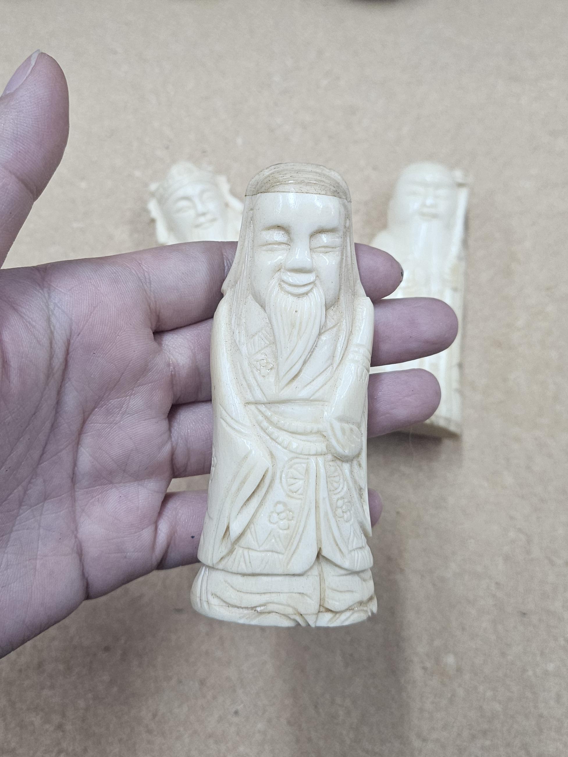 Vintage Sanxing Deities "fu Lu Shou" Bone Carved Mini Statues Fortune ...
