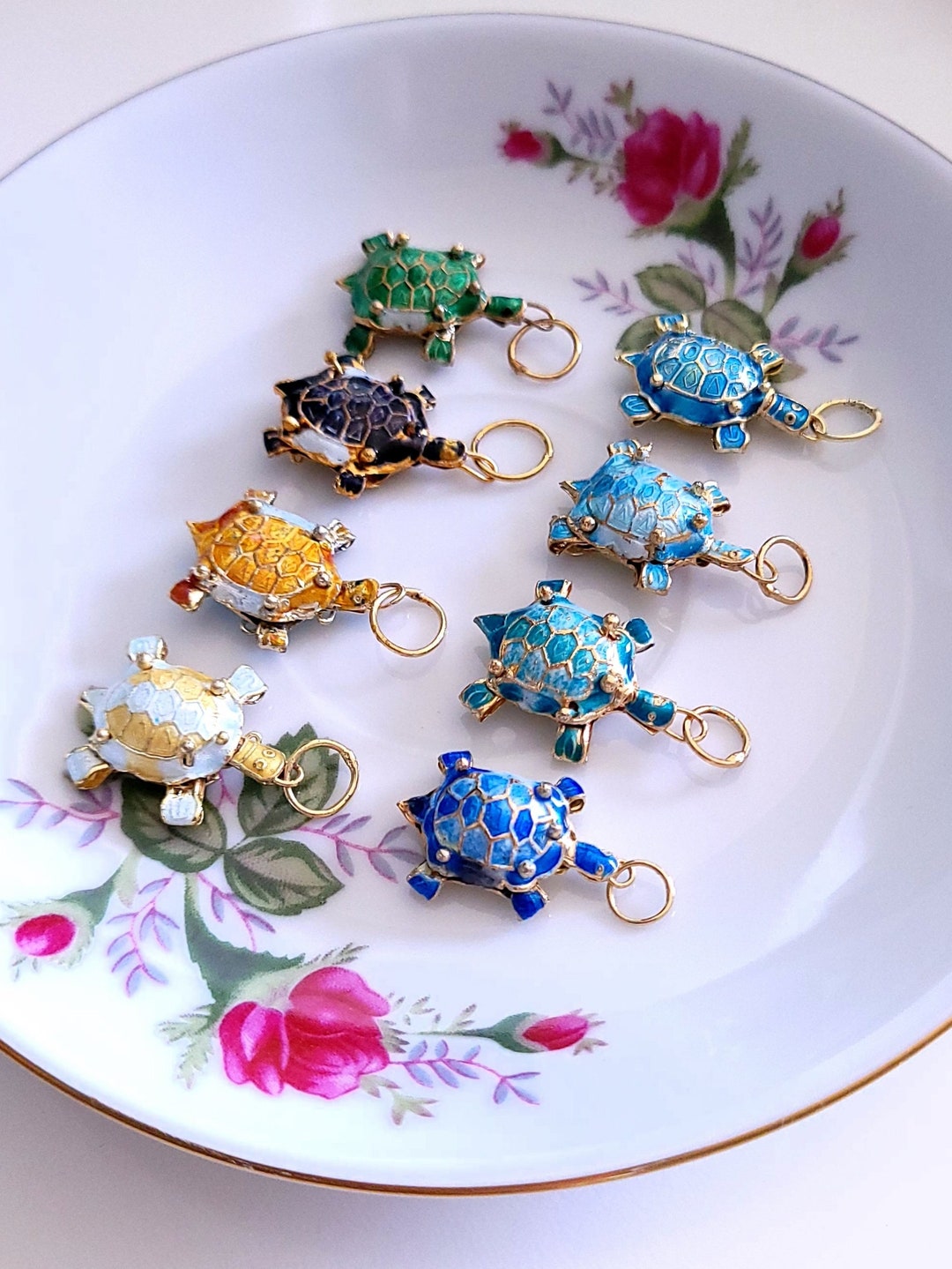Enamel Turtle Charm With Gold Color Ring - Etsy