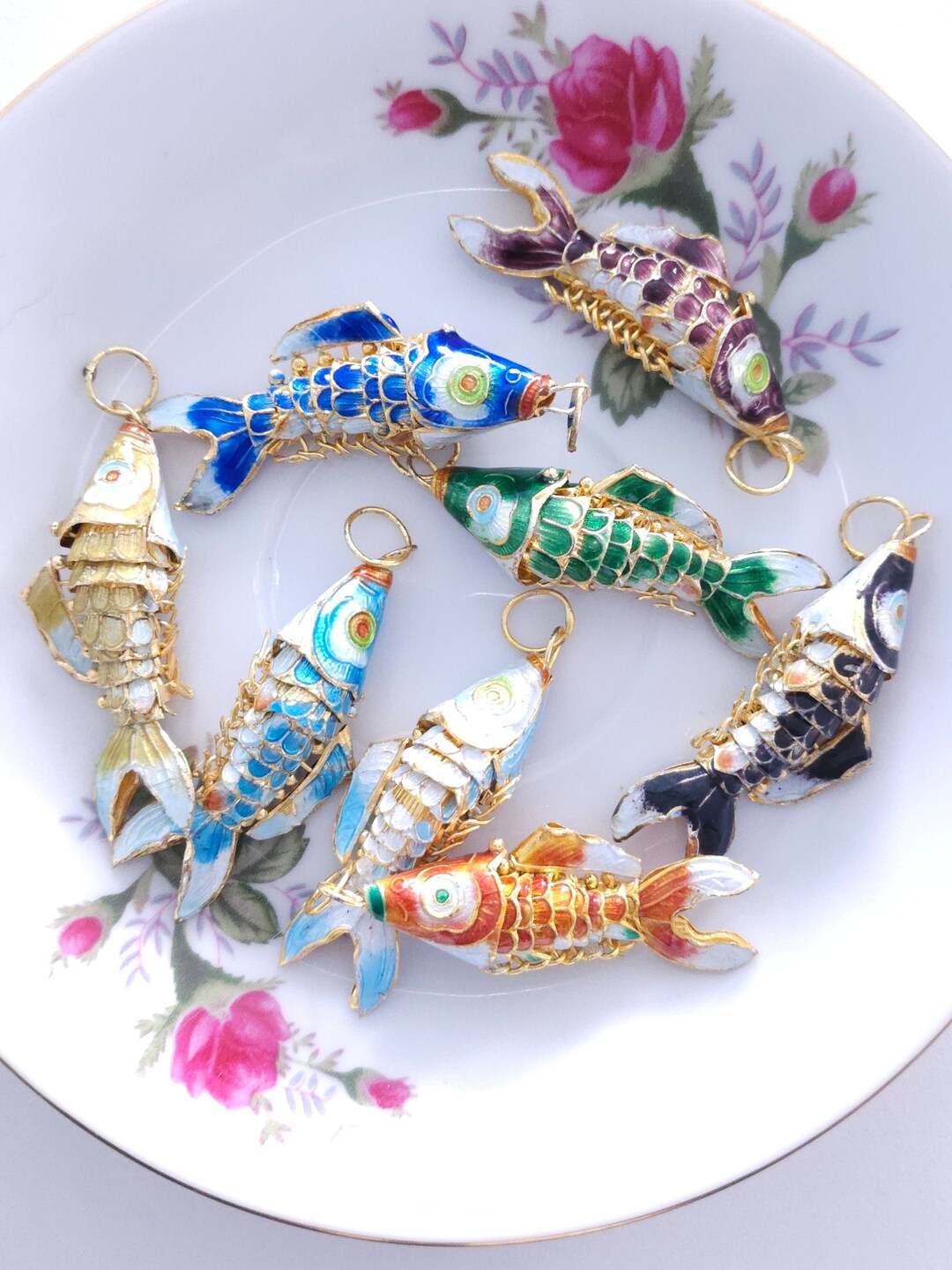Cloisonne Enamel Koi Fish Charm With Gold Color Ring 2-2.5 Inches - Etsy