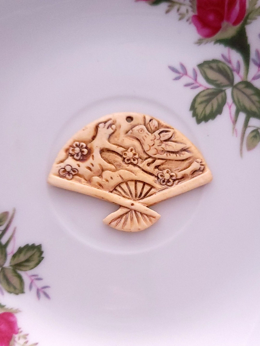 50x37mm Hand Carved Vintage Fan Shaped Bone Pendant "bird on Branch" - Etsy
