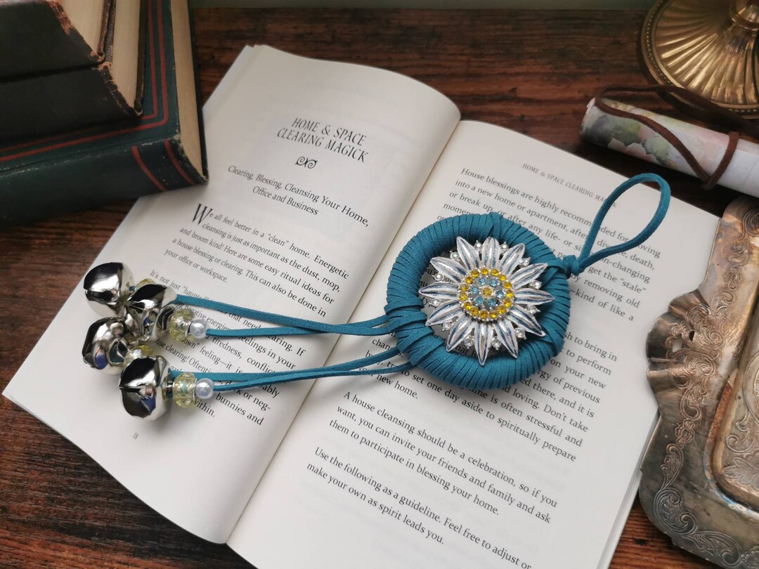 Solar Witch Bells, Yellow and Teal Vintage Sun Brooch Repurposed Into ...