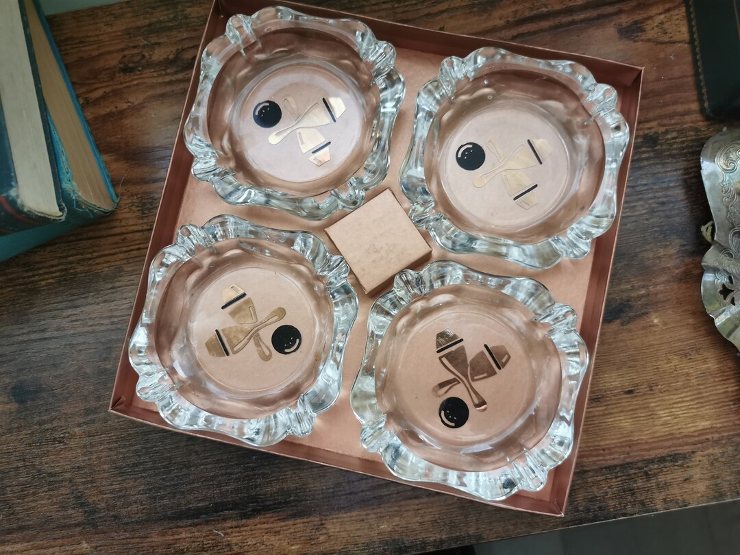 Vintage Cutler Glass 1960s Bowling Ball Pin Coaster Set of 4 Boxed - Etsy