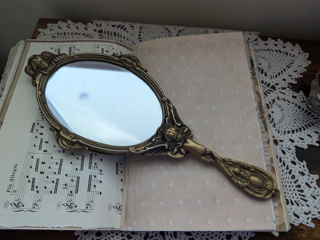 Antique Handheld Ornate Gothic Art Nouveau Cherub Mirror - Etsy