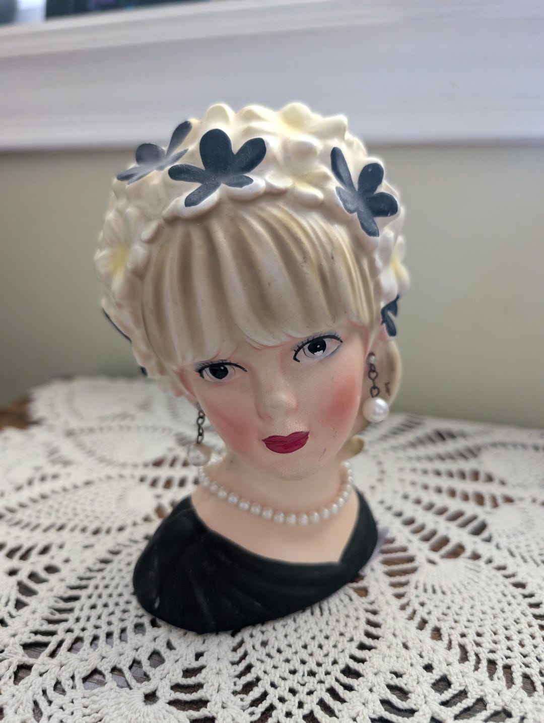 Vintage 1950s Relpo Lady Head Vase With Earrings and Necklace - Etsy