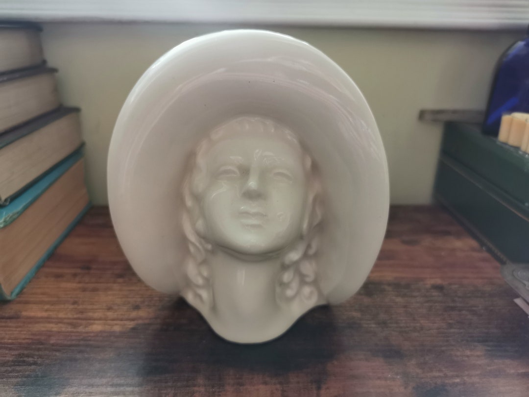 Vintage White Ceramic Lady Head Vase With Hat - Etsy