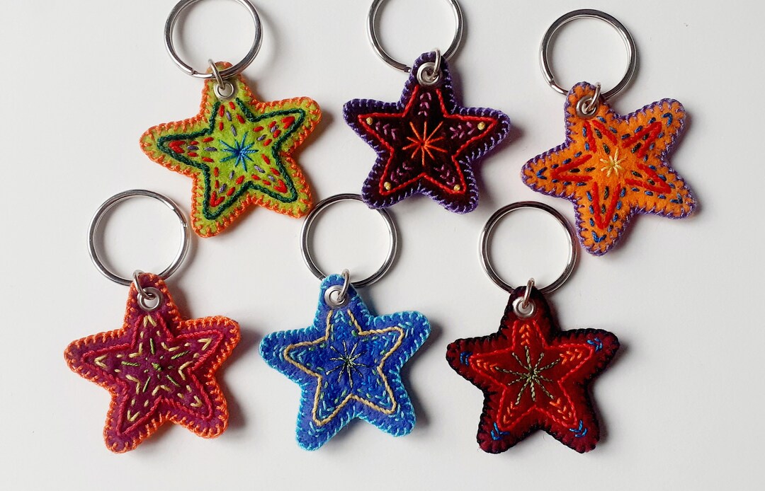 Handmade Embroidered Felt Star Keychain - Etsy
