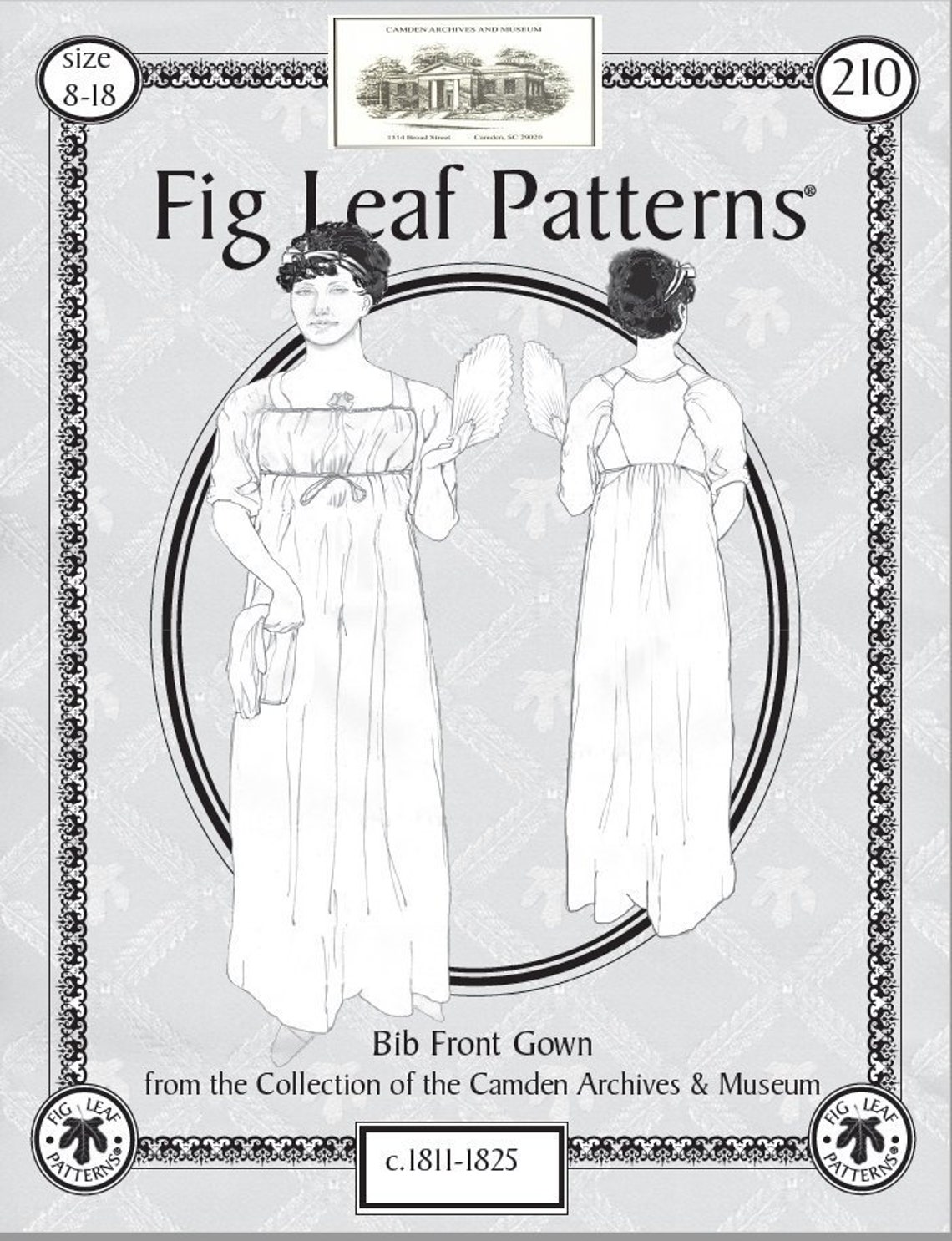 Fig Leaf Patterns® 210: Bib Front Gown C. 1811-1825 Size 8-18 | Etsy