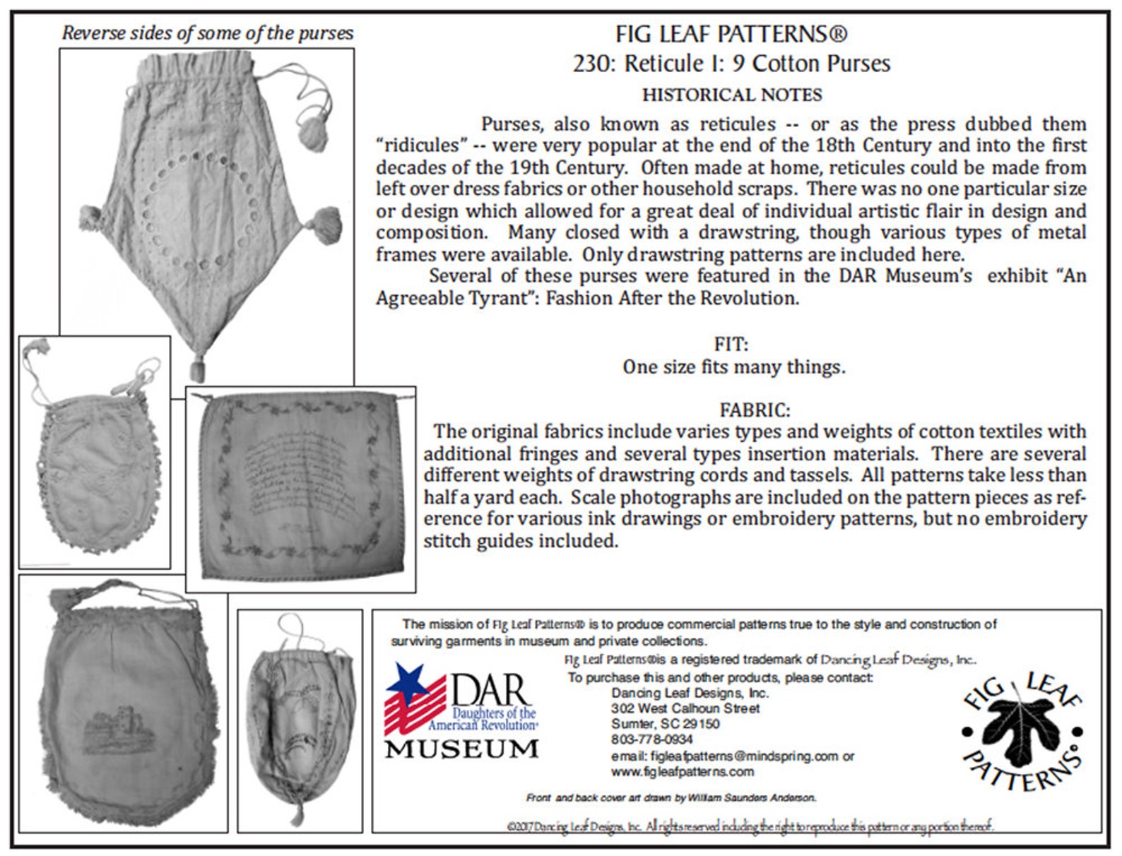 Fig Leaf Patterns® 230 Reticules 1: 9 Cotton Purses C. Late - Etsy