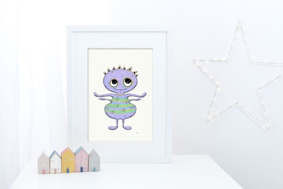 Purple Alien Monster Art Print - Etsy