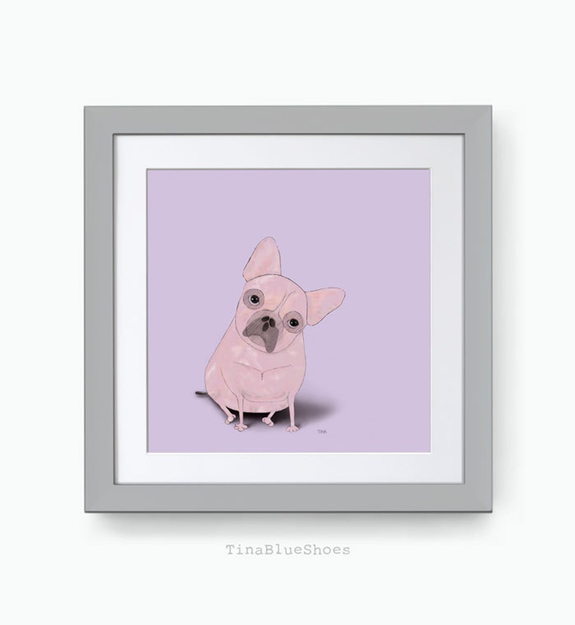 Pink Frenchie Dog Giclee Art Print - Etsy