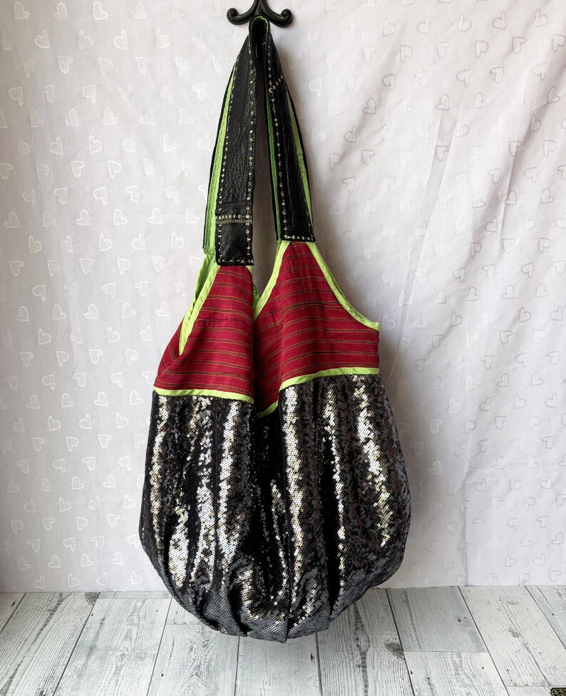 Sequin Boho Bag,shoulder Bag With Leather Straps, Travel Bag, Boho ...