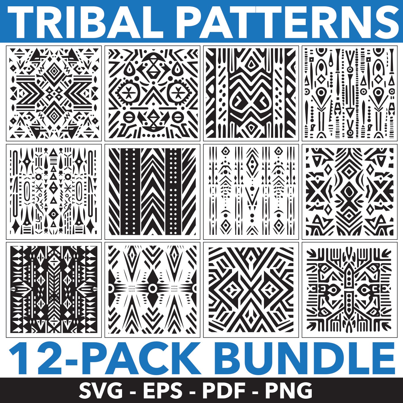 Tribal Patterns, Digital Download, 12 Pack Bundle, PDF PNG SVG, Art - Etsy