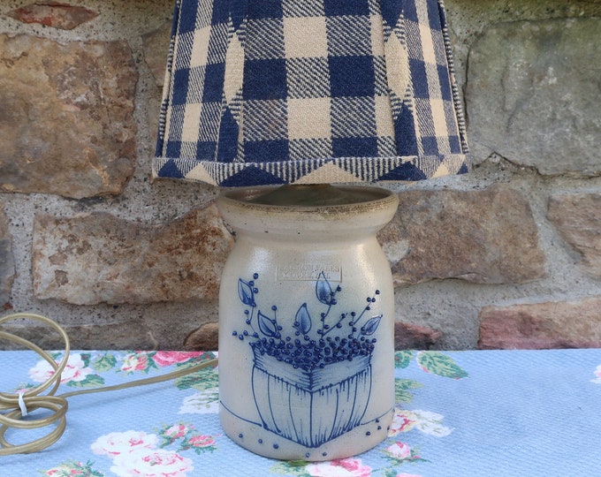 Salmon Falls Pottery Blueberry Basket Lamp, With Plaid Shade, Accent ...