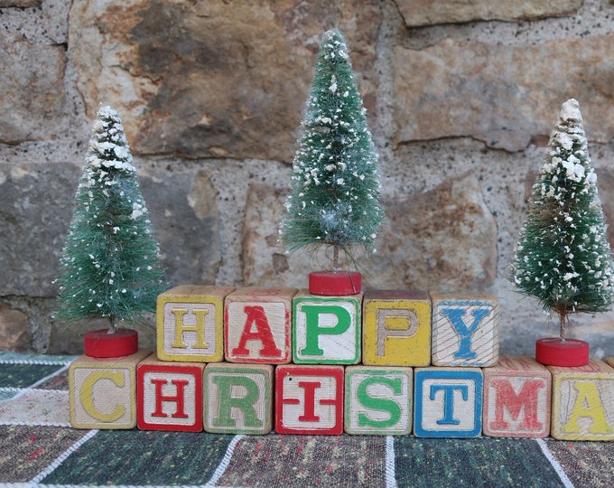 Vintage Wooden Letter Blocks happy Christmas Old Wood ABC Blocks Toy ...
