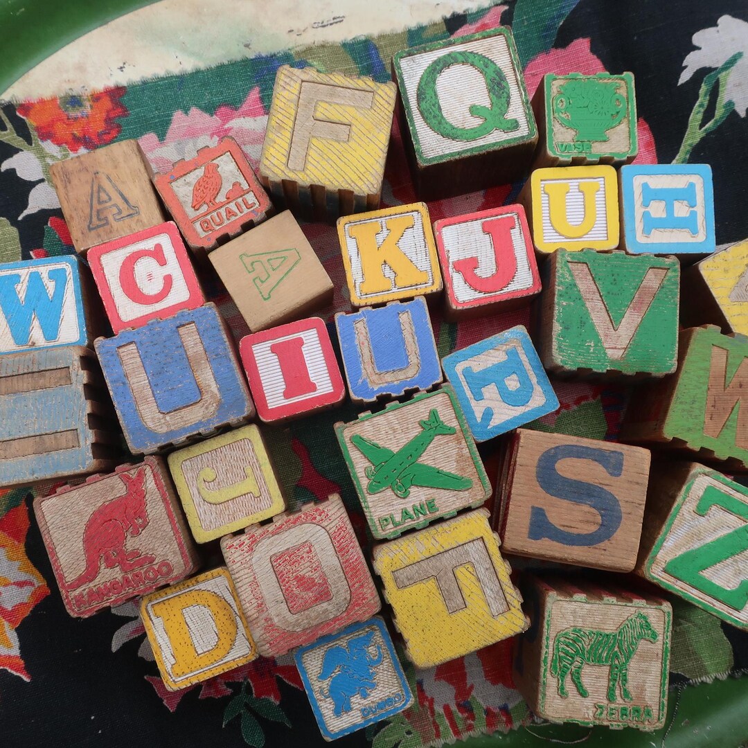 30 Vintage Wooden Blocks, Instant Collection Bowl Filler, Stacking Wood ...