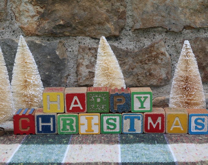 Vintage Wooden Letter Blocks happy Christmas Old Wood ABC Blocks Toy ...