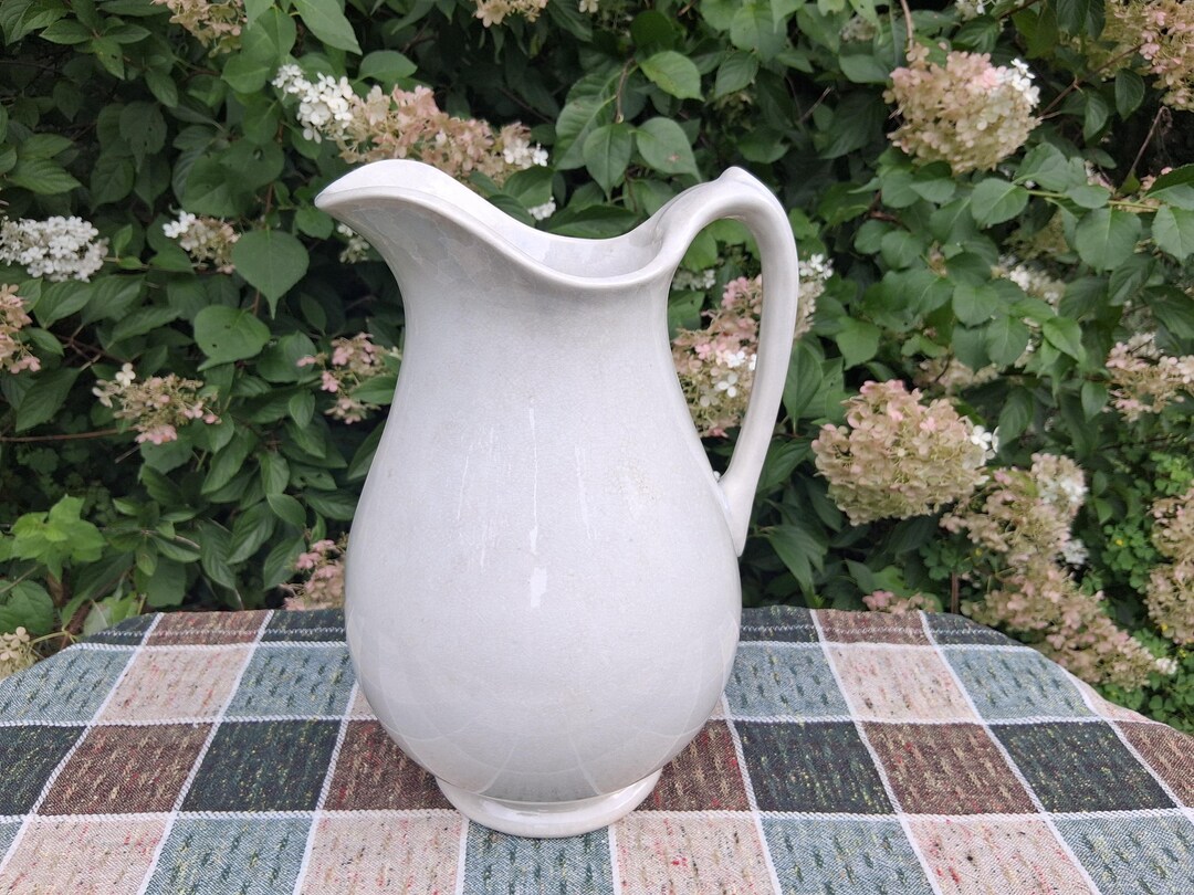 White Ironstone Pitcher Semi-granite Cook and Hancock Crescent Pottery ...