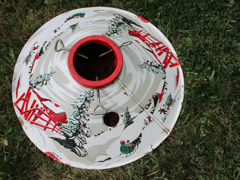 Vintage Coloramic Metal Christmas Tree Stand with Winter | Etsy