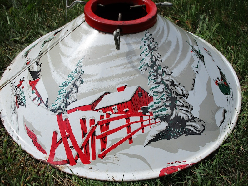 Vintage Coloramic Metal Christmas Tree Stand with Winter | Etsy