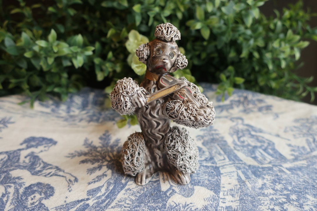 One Vintage Spaghetti Poodle Dog Figurine: Gray Poodle With Rhinestone ...