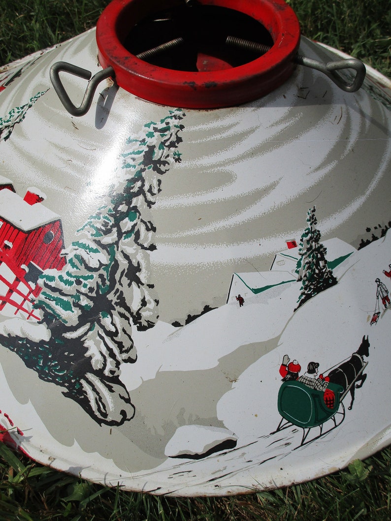 Vintage Coloramic Metal Christmas Tree Stand with Winter | Etsy