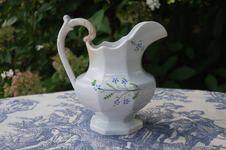 White Ironstone Creamer Granite Ware With Delicate Blue Flowers Small ...