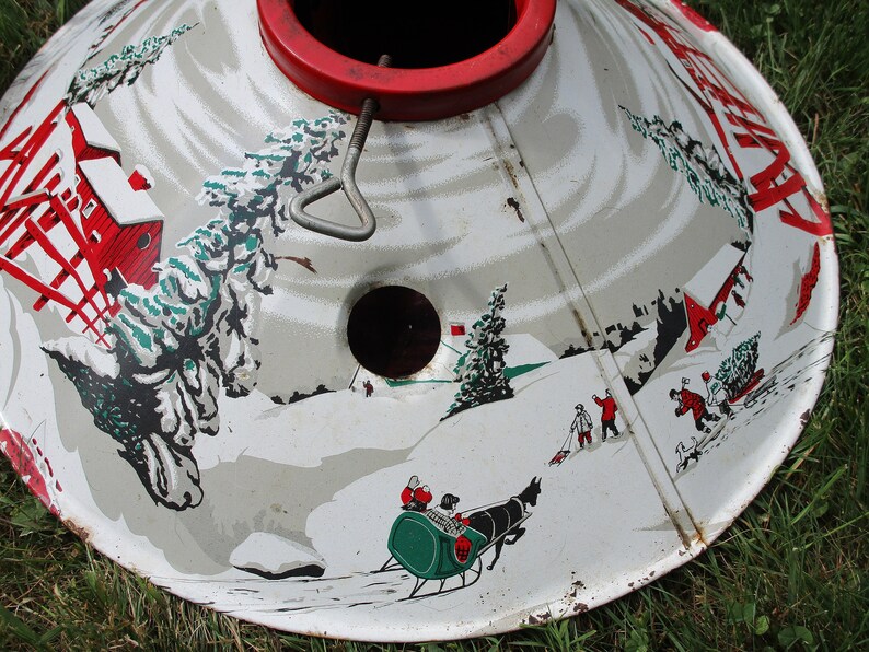 Vintage Coloramic Metal Christmas Tree Stand with Winter | Etsy