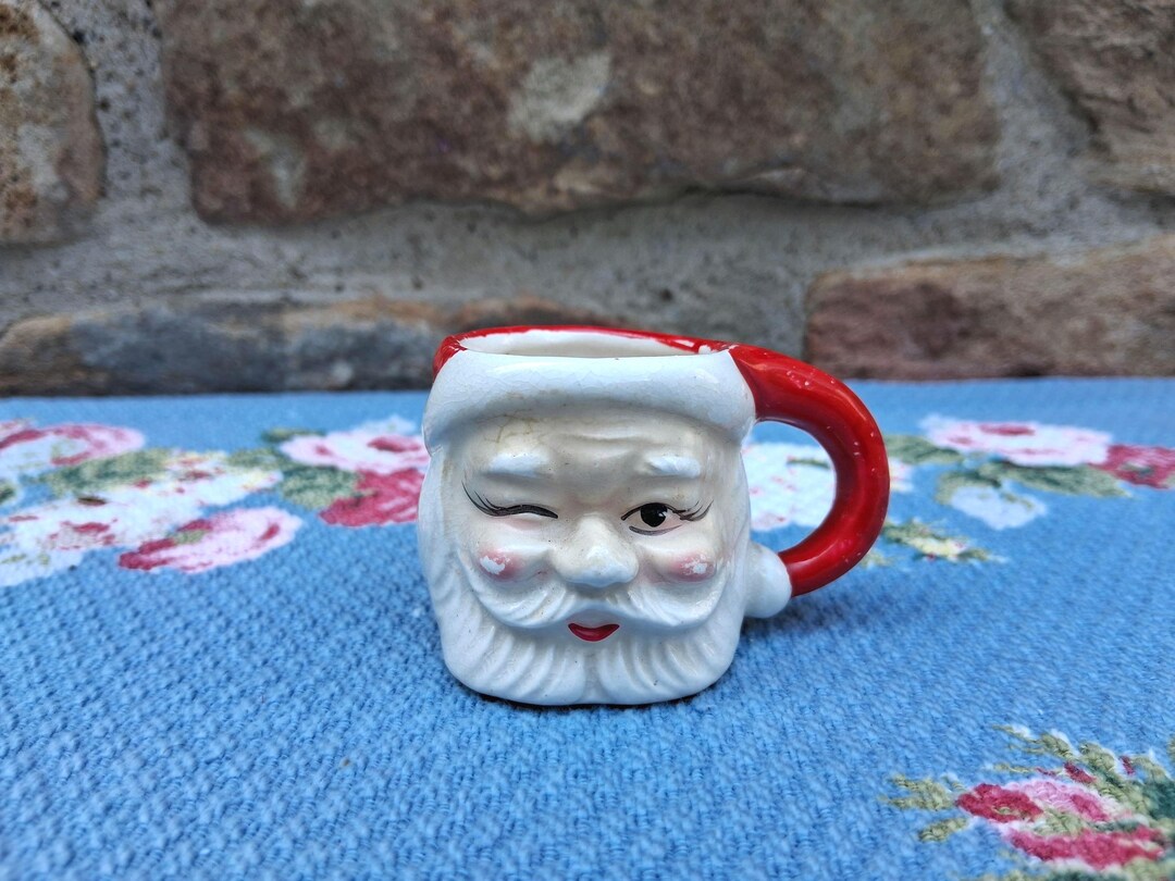 Winking Santa Head Face Mug Miniature Size Retro Christmas Ceramic - Etsy