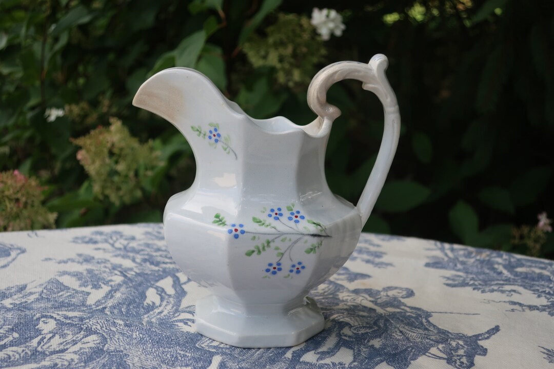 White Ironstone Creamer Granite Ware With Delicate Blue Flowers Small ...