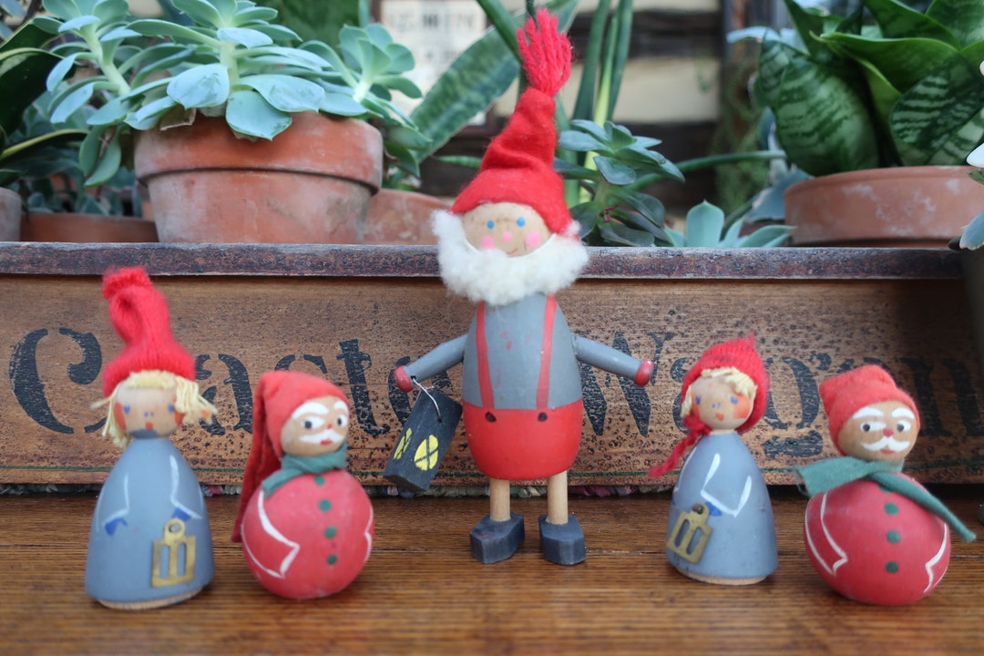 Set of 5 Wood Gnomes Made in Denmark Elves Tomte Nisse - Etsy