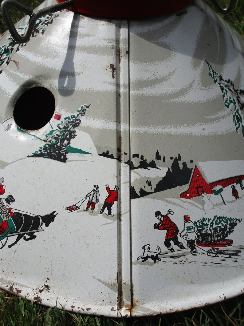 Vintage Coloramic Metal Christmas Tree Stand with Winter | Etsy