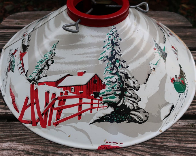 Vintage Coloramic Metal Christmas Tree Stand With Winter Scenes 1950s ...