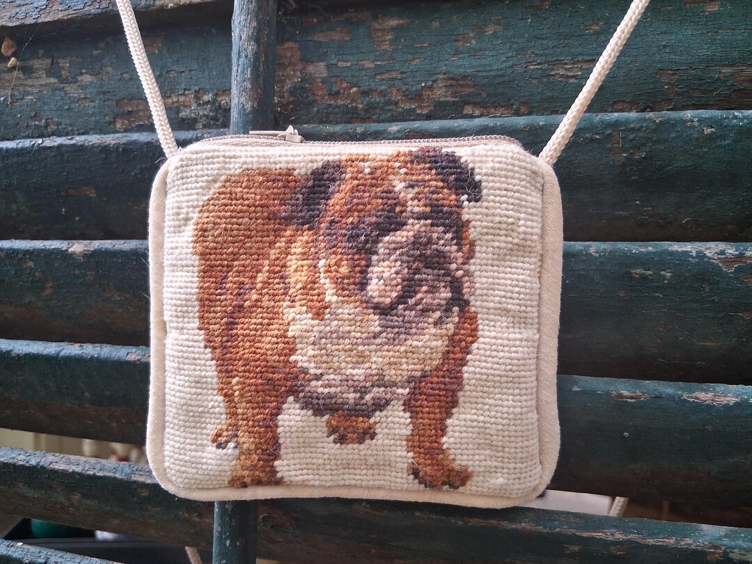 Vintage Needlepoint Bulldog Zippered Pouch Purse Puppy Dog - Etsy