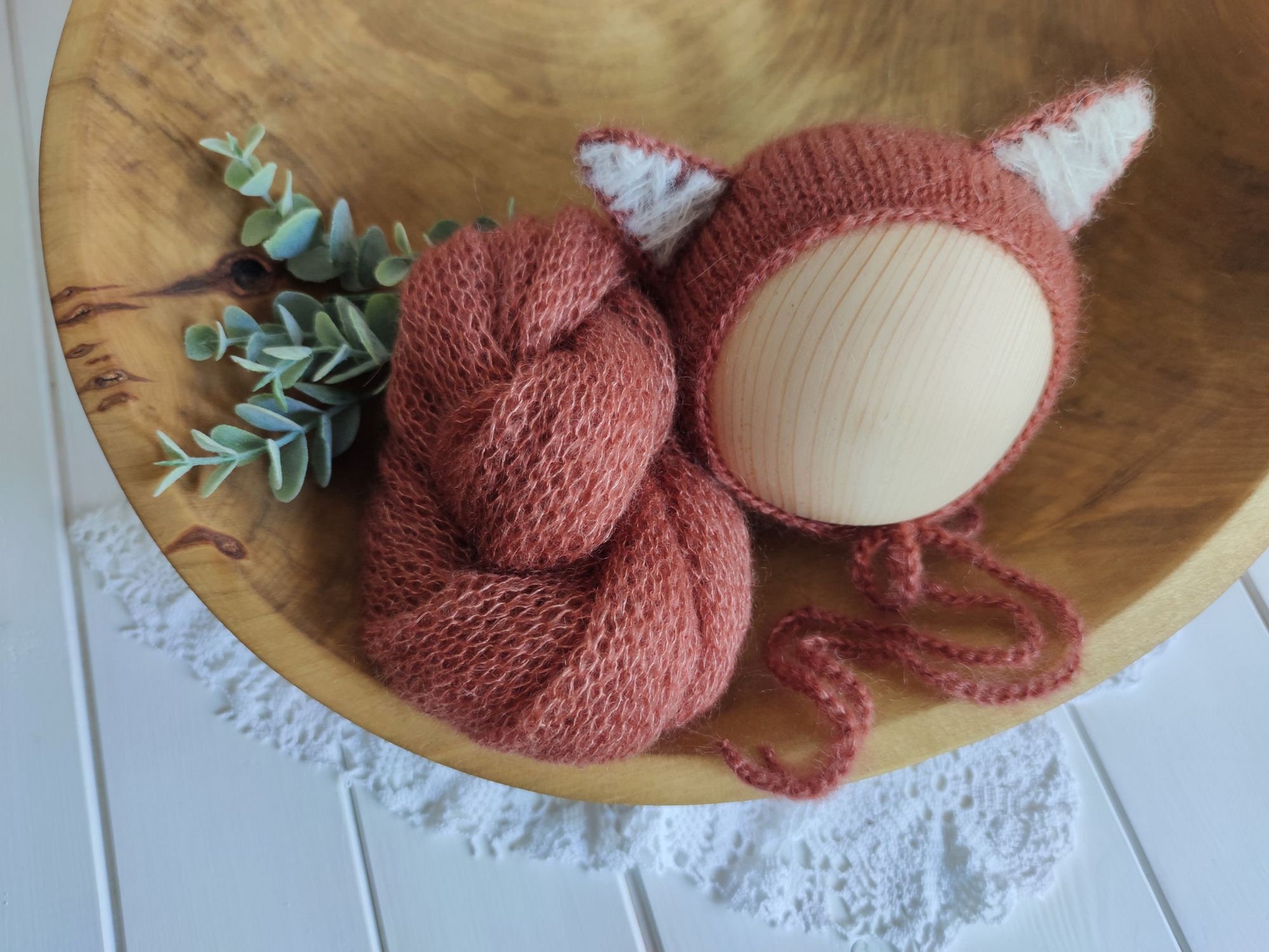 Newborn Foxy Bonnet Knit Mohair Wrap Animal Bonnet and Wrap Set Baby ...