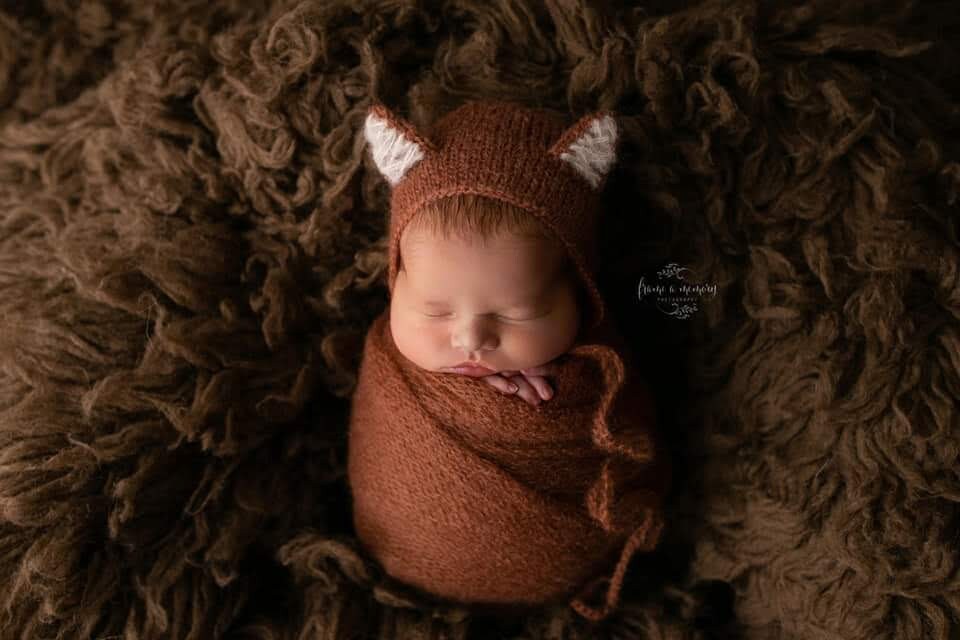 Newborn Foxy Bonnet Knit Mohair Wrap Animal Bonnet and Wrap Set Baby ...