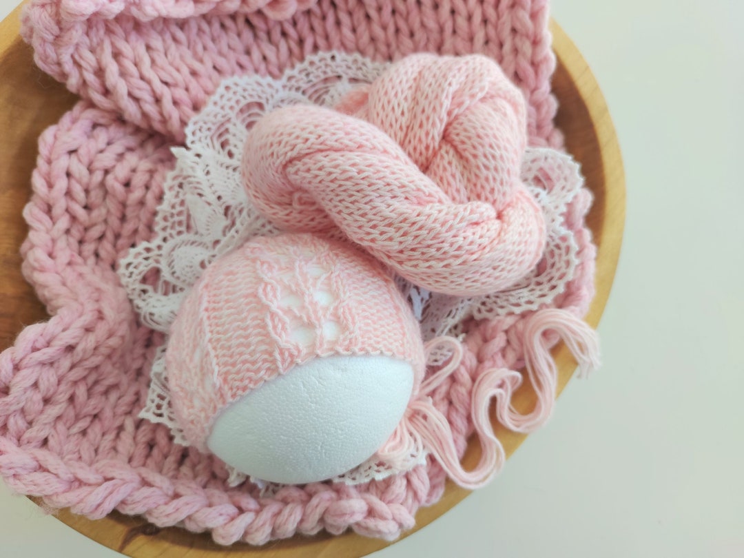 RTS Newborn Blanket Set Light Pink Photo Prop Chunky Knit Blanket Wrap ...