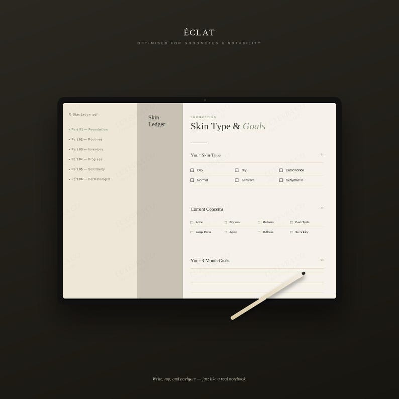ÉCLAT Digital Skincare Journal, Goodnotes iPad Tracker (PDF Template ...