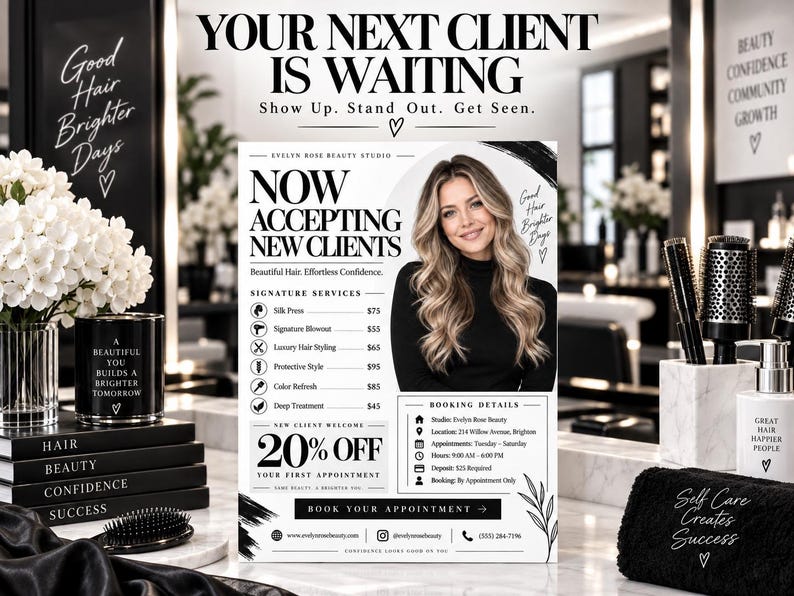 New Client Booking Flyer | Wig Hair Template | Editable Canva ...