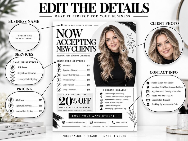 New Client Booking Flyer | Wig Hair Template | Editable Canva ...