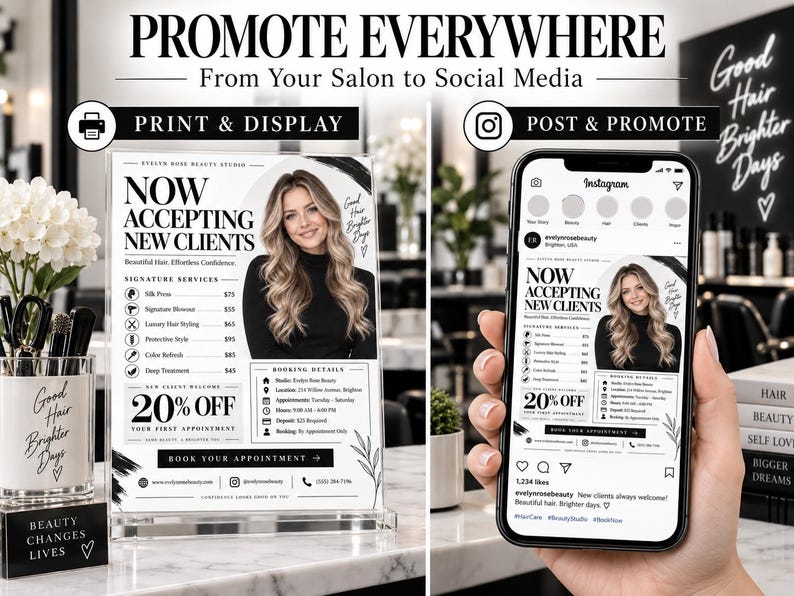 New Client Booking Flyer | Wig Hair Template | Editable Canva ...