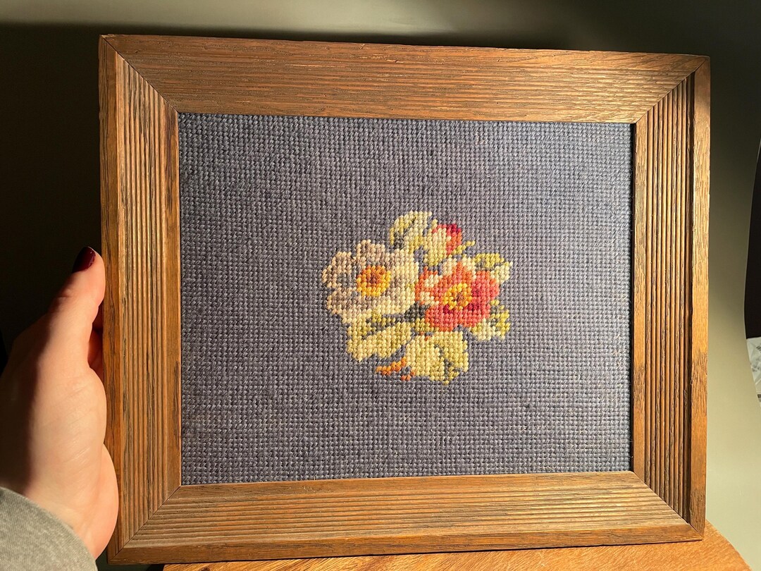 Vintage Needlepoint Flower Artwork - Framed - Etsy