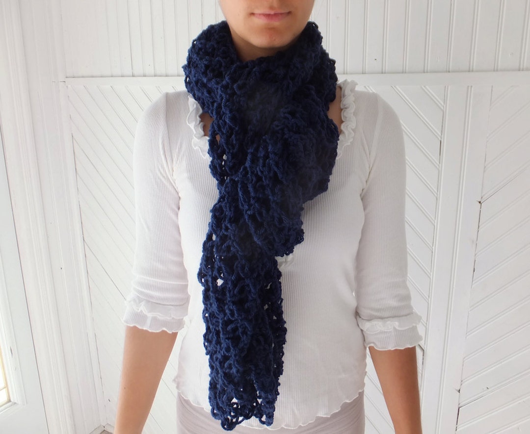 Navy Blue Crochet Scarf - Etsy
