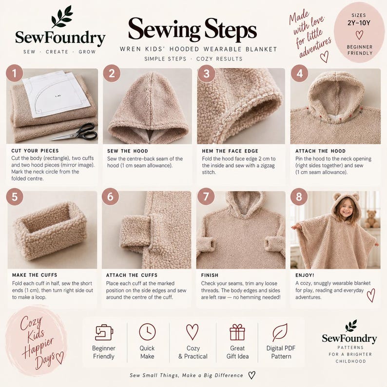 Kids' Hooded Wearable Blanket – Beginner Fleece Sewing Pattern (PDF ...